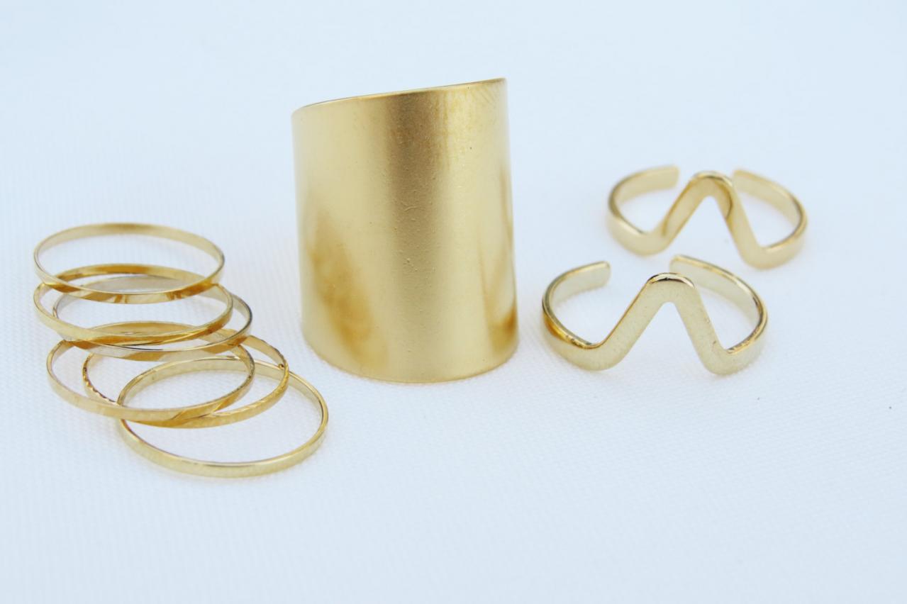 Set Of 9 Gold Stacking Rings, Gold Knuckle Ring, Band Ring, Adjustable ...
