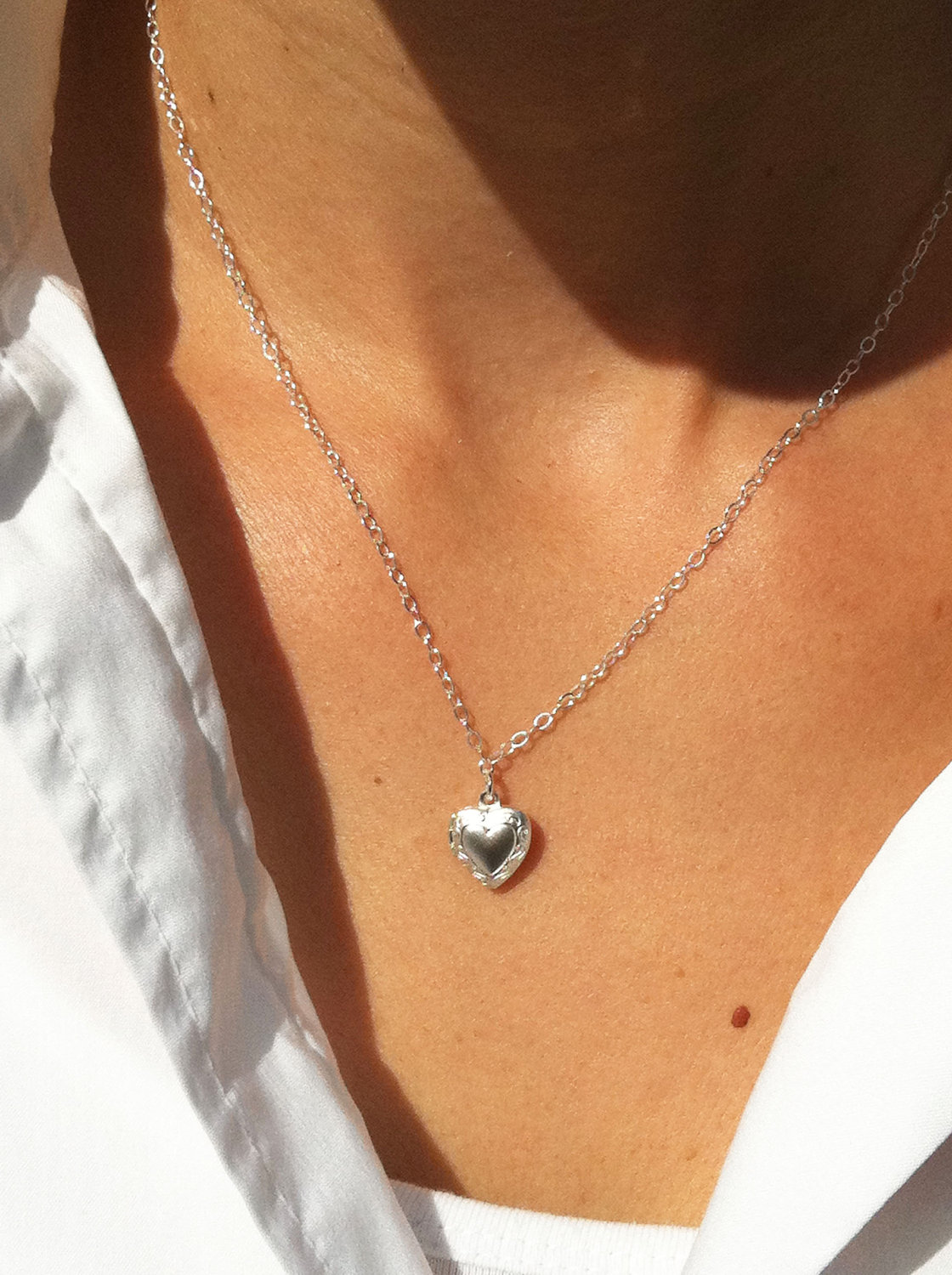 Silver Necklace - Heart Necklace, Tiny Heart Locket Necklace, Simple ...