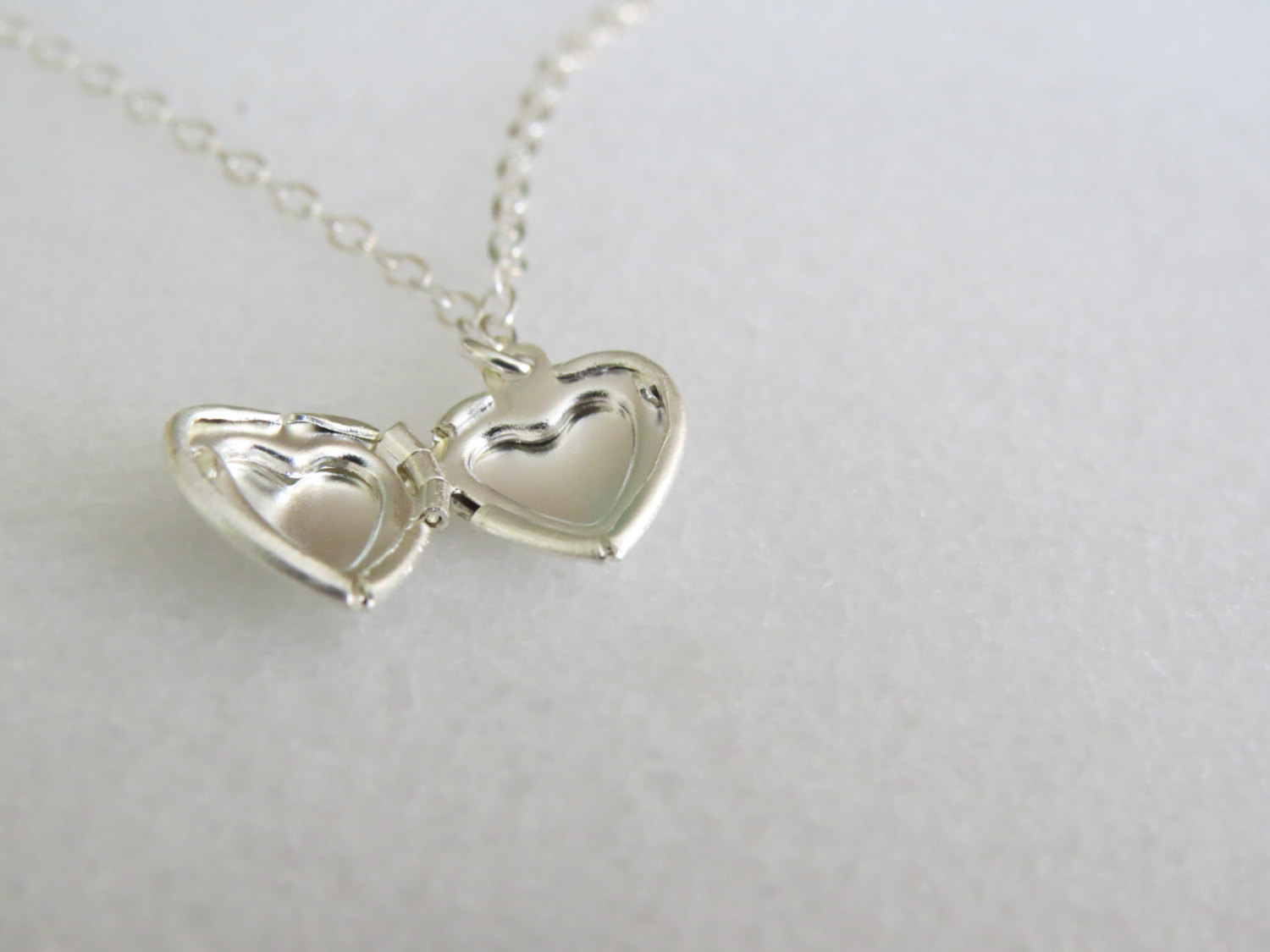 Silver Necklace - Heart Necklace, Tiny Heart Locket Necklace, Simple ...