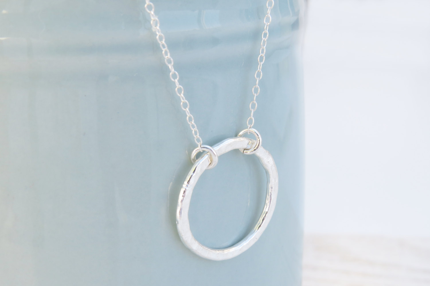 Silver Necklace - Silver Circle Necklace - Simple Silver Necklace ...